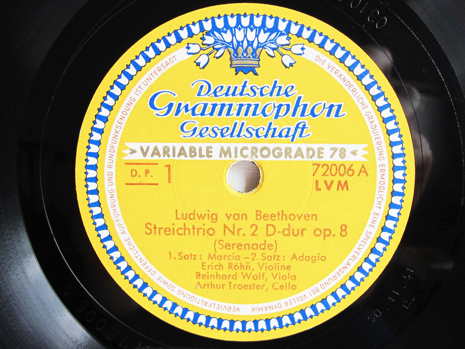 2x 78rpm BEETHOVEN SERENADE - TRIO ERICH ROHN WOLF TROESTER - RARE DGG ...