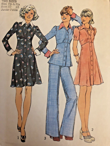VTG`74 Simplicity 6606 Women's Dress Top Button Up & Pants SZ JUNIOR ...