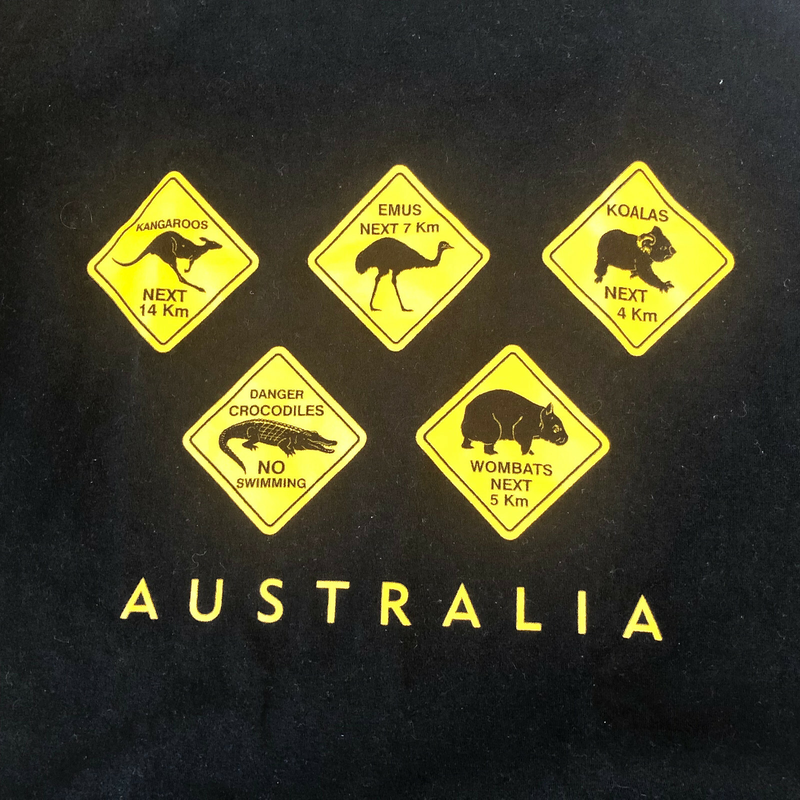 Black T-Shirt Australia Koalas Wombats Emus Crocodiles Kangaroos Size Medium | eBay