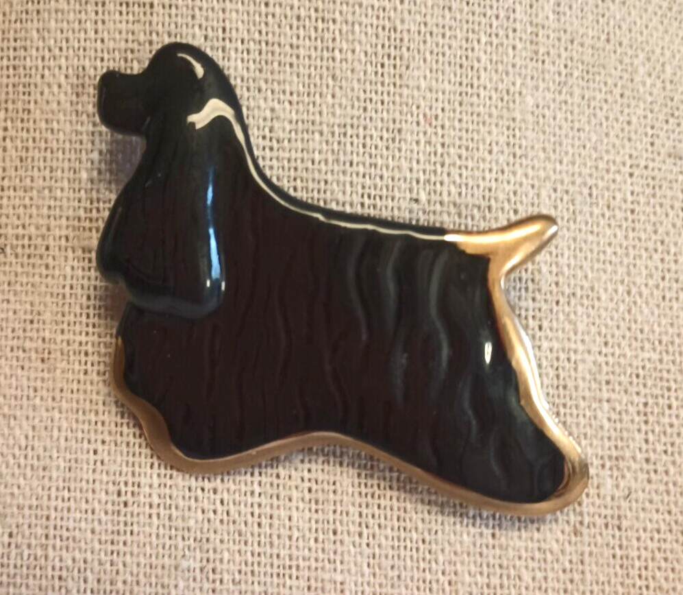 Cocker Spaniel Enamel Black with Gold Trim Brooch Pin… - Gem