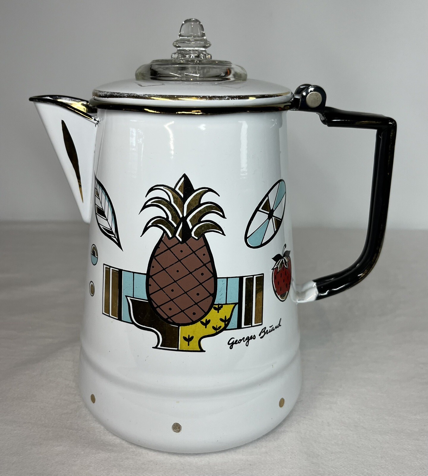 VNTG Georges Briard MCM 1960s Enameled Coffee Pot Percolator Ambrosia ...