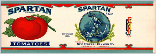 Spartan Tomatoes Paper Can Label New Federal Canning Frankfort, IN ...