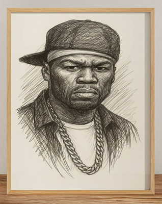 50 CENT DRAWING PRINT PORTRAIT SKETCH 8" x 10" PRINT WALL ART HIP HOP ...