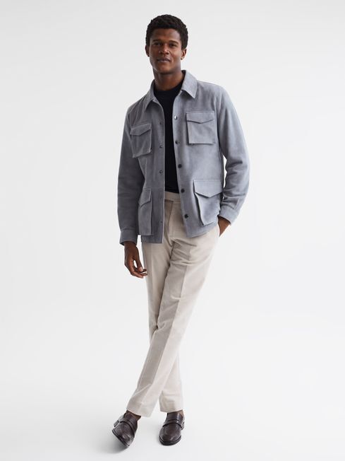 Light Blue Field Leather Jacket Men Pure Suede Custom Made Size S M L ...