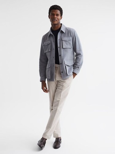 Light Blue Field Leather Jacket Men Pure Suede Custom Made Size S M L ...