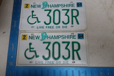 1994 94 New Hampshire NH License Plate Tag 303R Handicapped Natural ...