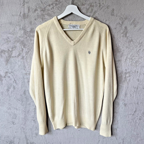 Christian Dior Monsieur Sweater Medium V-Neck Cream Retro USA Preppy ...