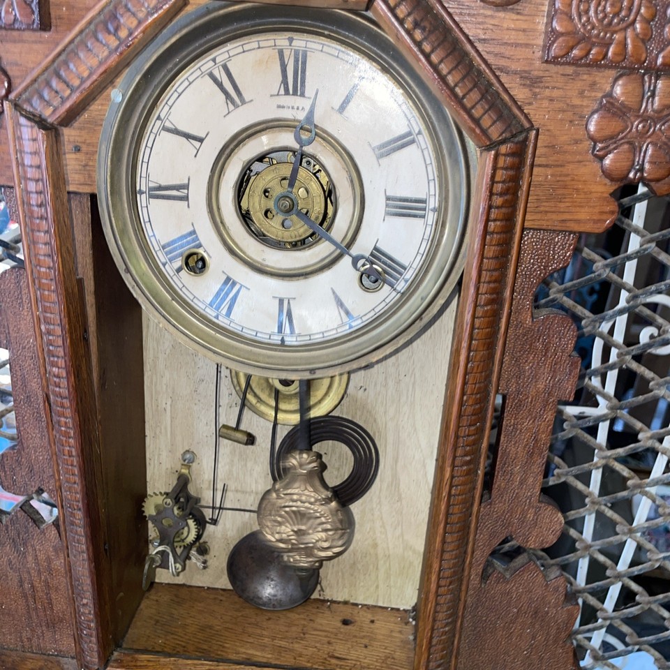 Rare 1897 Antique Wood Clock with alarm Made Ingram Co. Bristol Conn ...