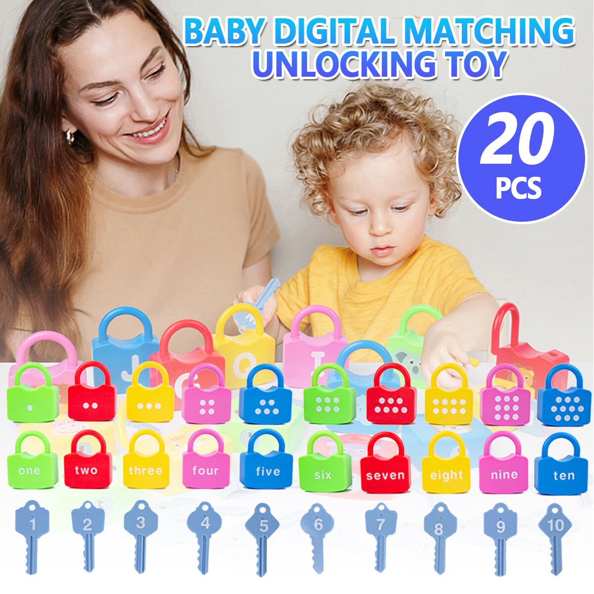 10Pcs/Set Wooden Montessori Unlock Key Toys Kids Learning Locks Toy ...