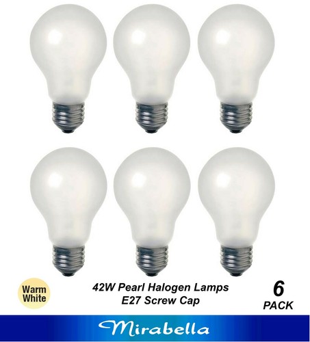 6 x 42W Pearl GLS Halogen Light Globes Bulbs Lamps Edison Screw E27 42W ...