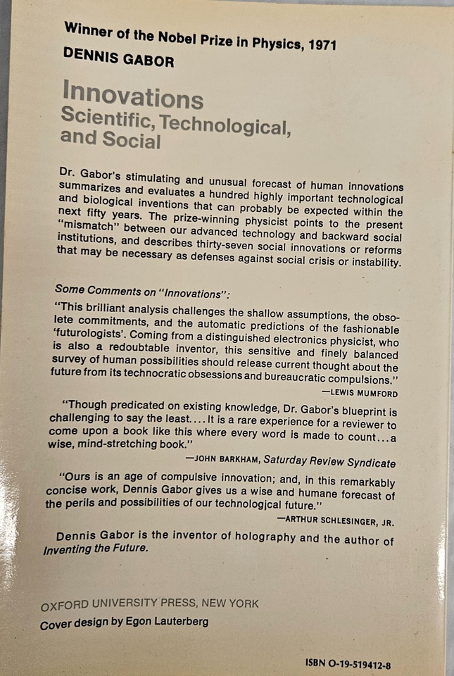 Rare Science Book from 1970- Dennis Gabor's "Innovations" | eBay