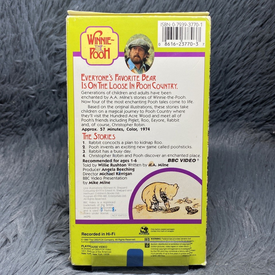 Winnie the Pooh VHS 1990 Playhouse BBC Video Classic Animated Cartoon ...