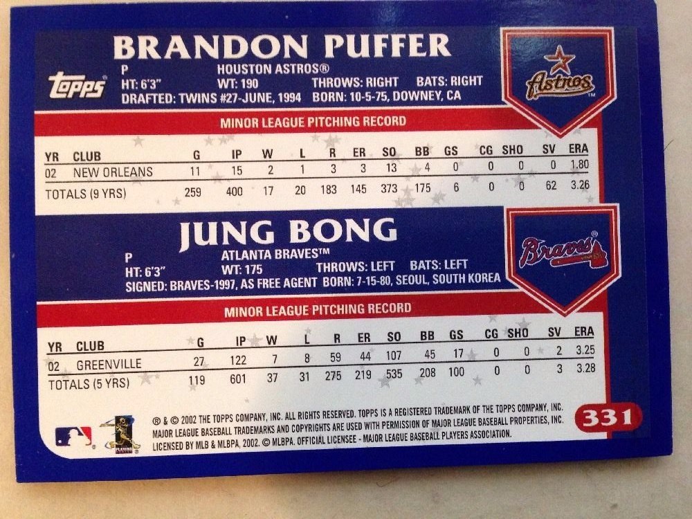 2003 Topps Future Stars #331 Brandon Puffer & Jung Bong Baseball Card ...
