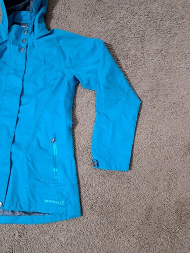 Merrell Rain Jacket Womens Blue Full Zip Opti Shell Waterproof Hooded ...
