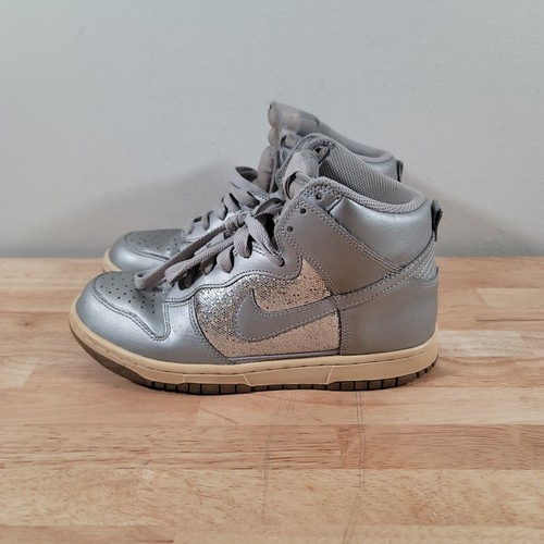 Nike Dunk High SB Womens Metallic Silver White Sparkle Glitter 325203 ...