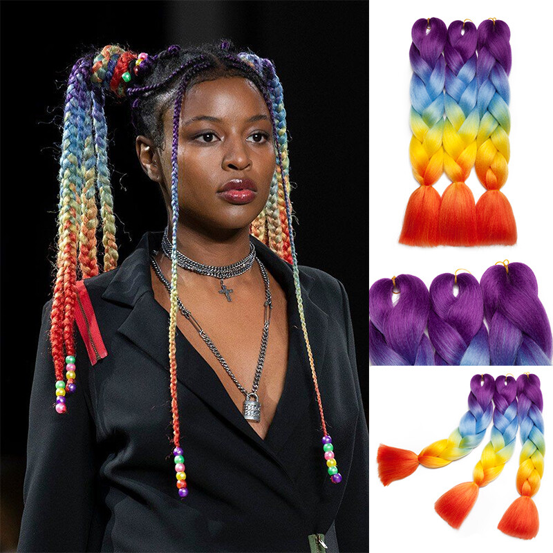 24" Long Jumbo Braiding Hair Extensions Box Braids Afro Twist Ombre ...