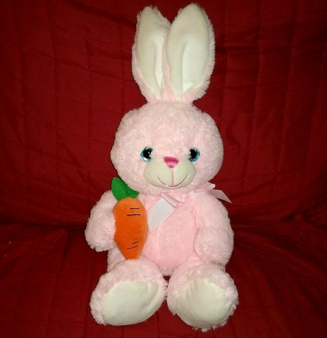 Hugfun PINK BUNNY RABBIT w/Carrot 15in Soft Plush White Inner Ears Pads ...