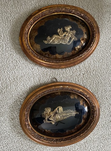 2 Antique Vintage Victorian Style Oval Framed Picture Wall Decor Gilded ...