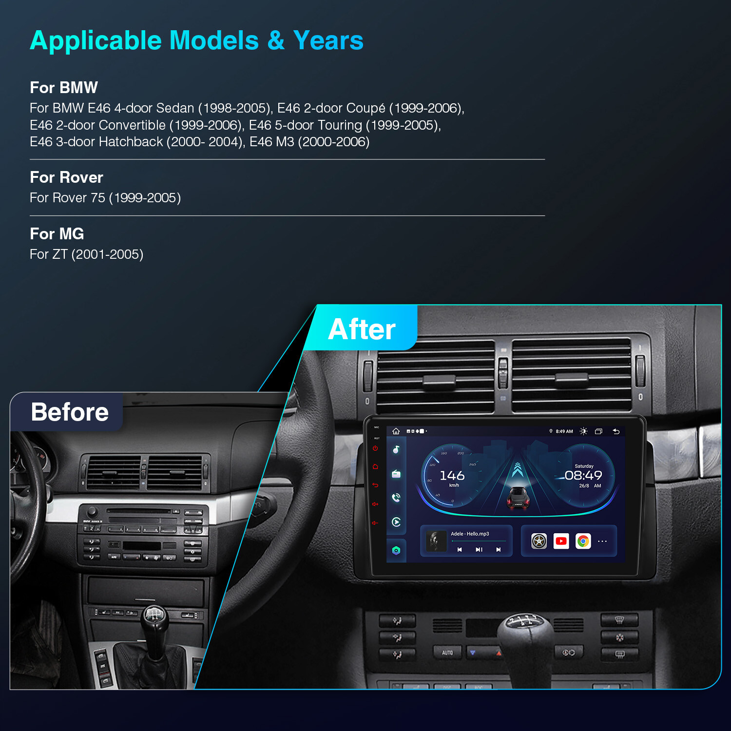 9" Android 14 2+32GB Car GPS Radio Stereo Octa Core WiFi For BMW E46 ...