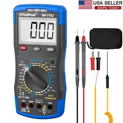 Digital Automotive Multimeter Engine Analyser 20A DWELL Tach RPM Temp ...