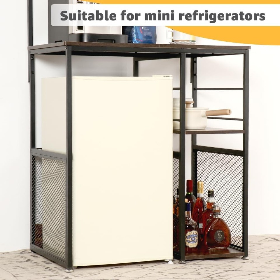 Mini Fridge Cabinet Microwave Stand with Shelf Storage, 4 Tiers Kitchen ...