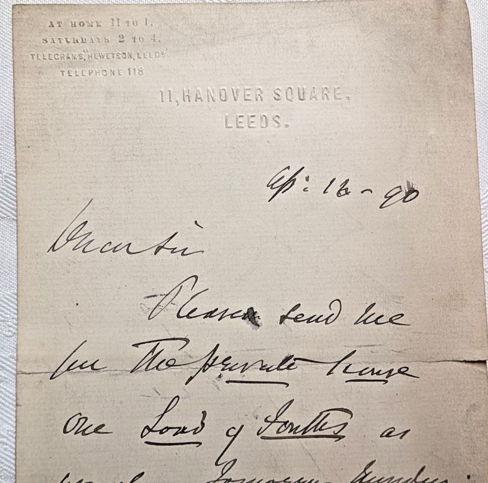 Henry Bendelack Hewetson, Surgeon & Naturalist, Signed Letter 1890 ...