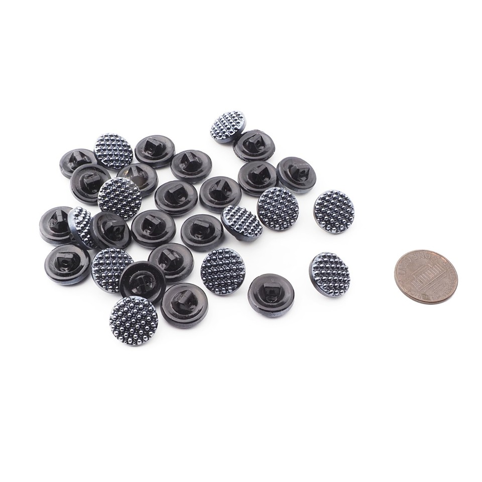 Lot (30) Vintage Czech hematite lustre dimple black glass buttons 13mm ...