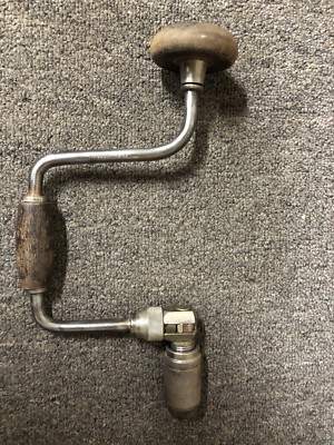 ANTIQUE / VINTAGE METAL HAND CRANK DRILL WOOD HANDLE WOODWORKING TOOL ...