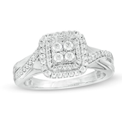 3/8 CT Quad Round CZ Diamond Double Square Frame Crossover Shank ...
