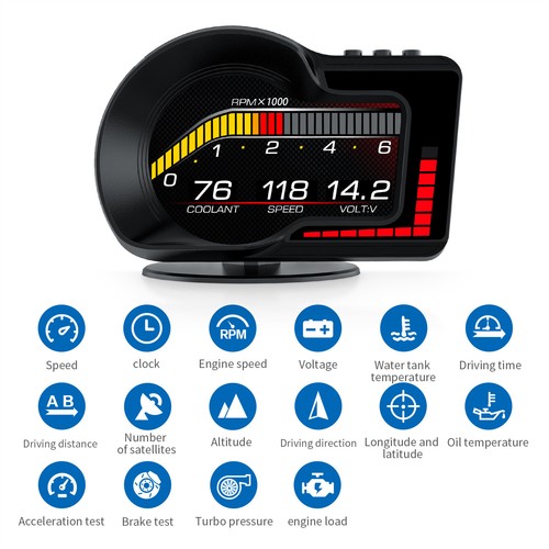 Car Digital Head Up Display Speedometer Turbo RPM Alarm Temp OBD2+GPS ...