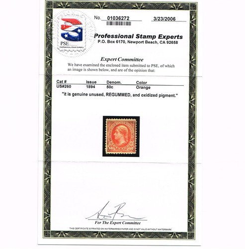 GENUINE SCOTT #260 VF MINT RG NH PSE CERT SCV $475 ($1425 IF OG/NH ...