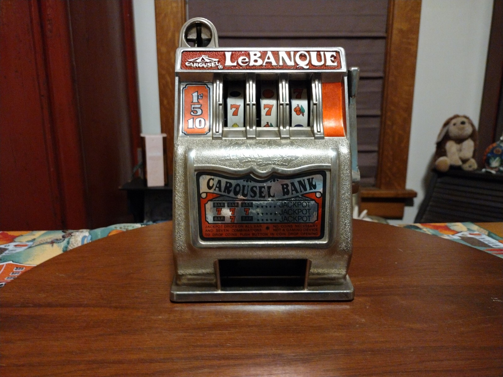 Vintage LeBanque One Arm Banker Toy Slot Machine Coin Carousel Bank | eBay