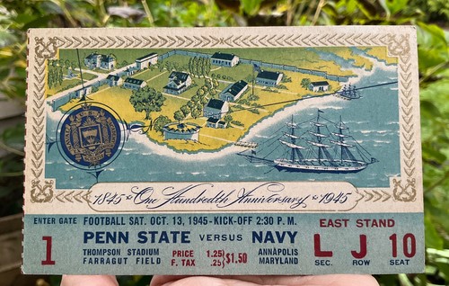 Vintage 1945 US Navy vs Penn State College Football Ticket Stub Oct 13 ...