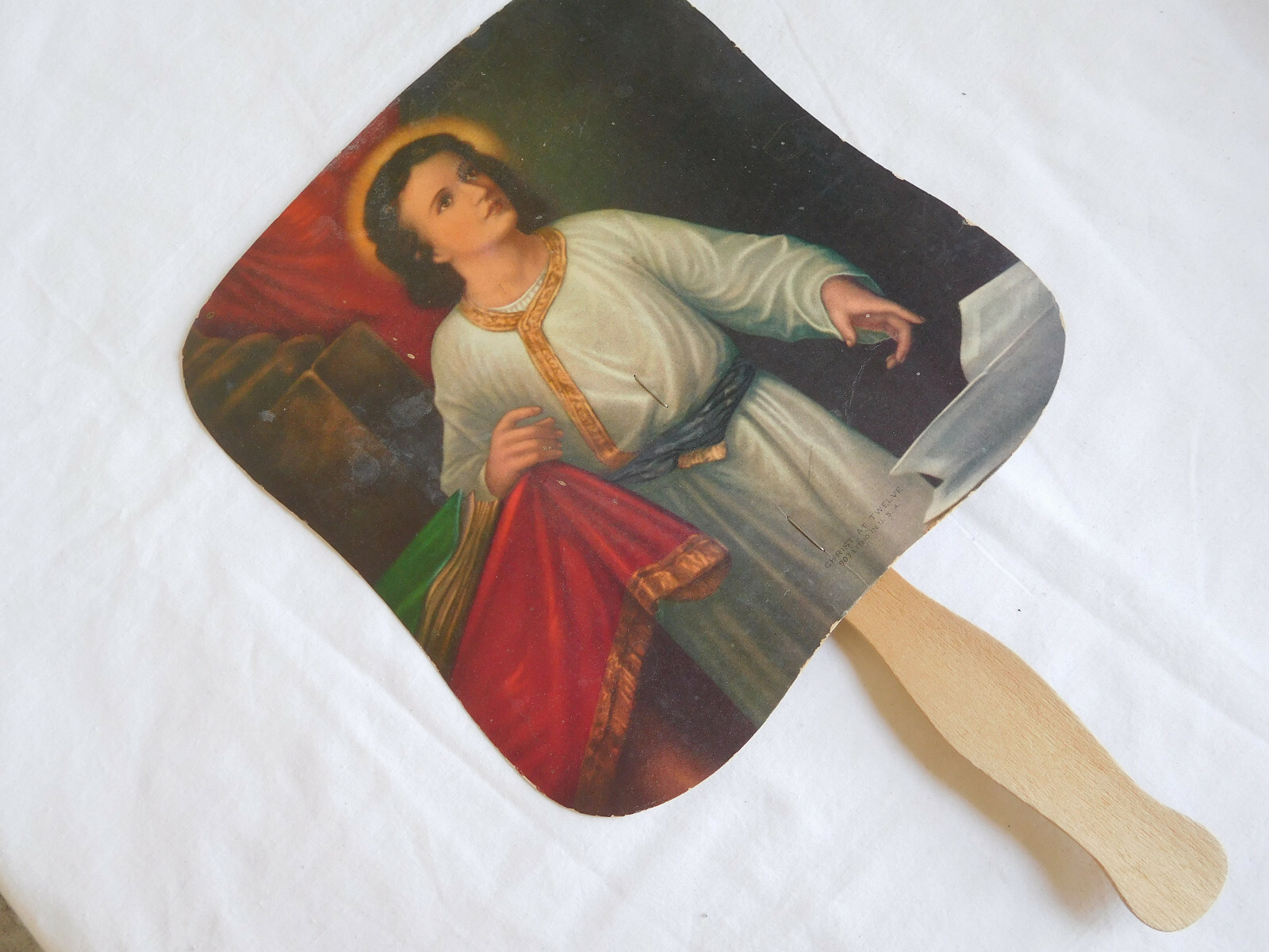 Lot of 7 paper advertising PADDLE FANS vintage RELIGIOUS Mortuary Jesus ...