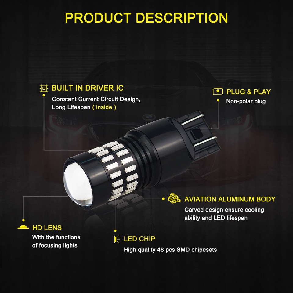 1/2set Red 7443 7444 LED Strobe Flash Blink Light Brake Tail Stop ...