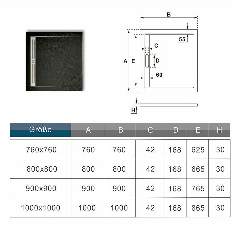 Luxury Square/Rectangle Waste&Drain Trap Shower Stone Tray Slate Effect ...