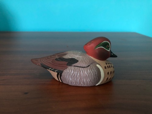 Vintage 1984 Avon Collector Duck Series green Winged Collectible Metal ...