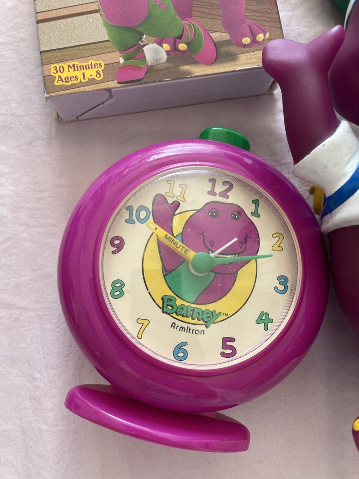 HUGE LOT Vintage BARNEY The Dinosaur Plush Doll Clock VHS Toys Purple ...