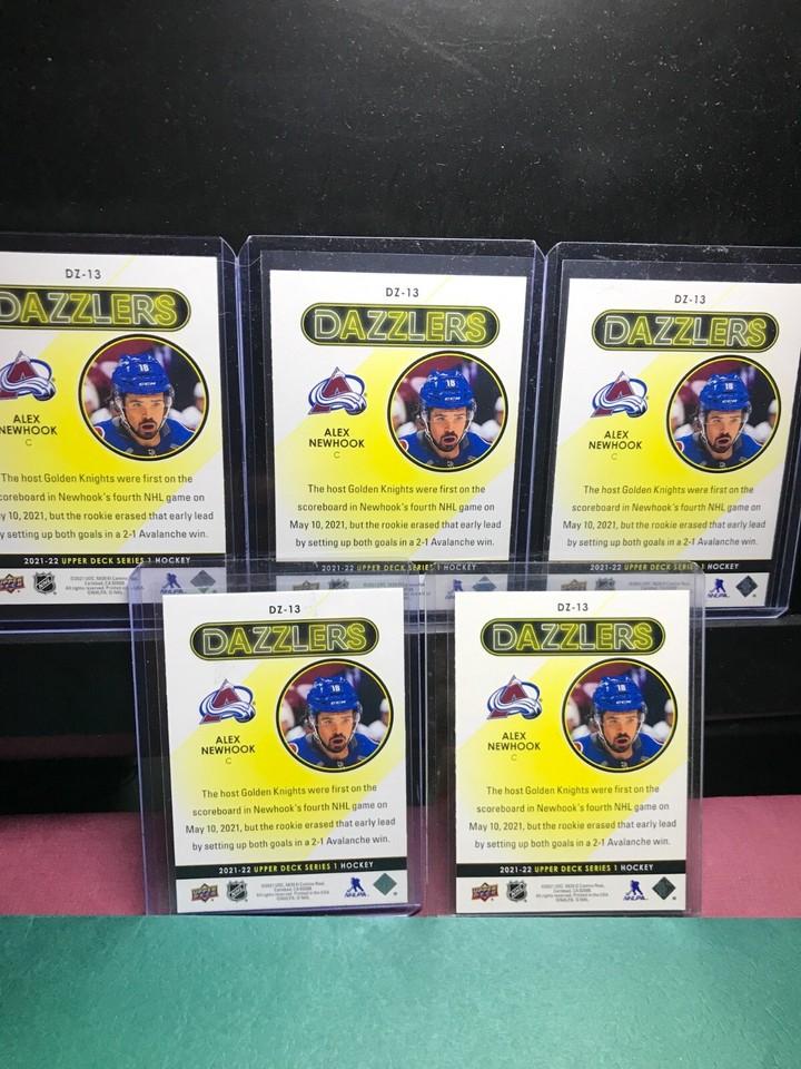 Alex Newhook BLUE,RED, GREEN,PINK,ORANGE Dazzlers 2021-22 Upper Deck # ...
