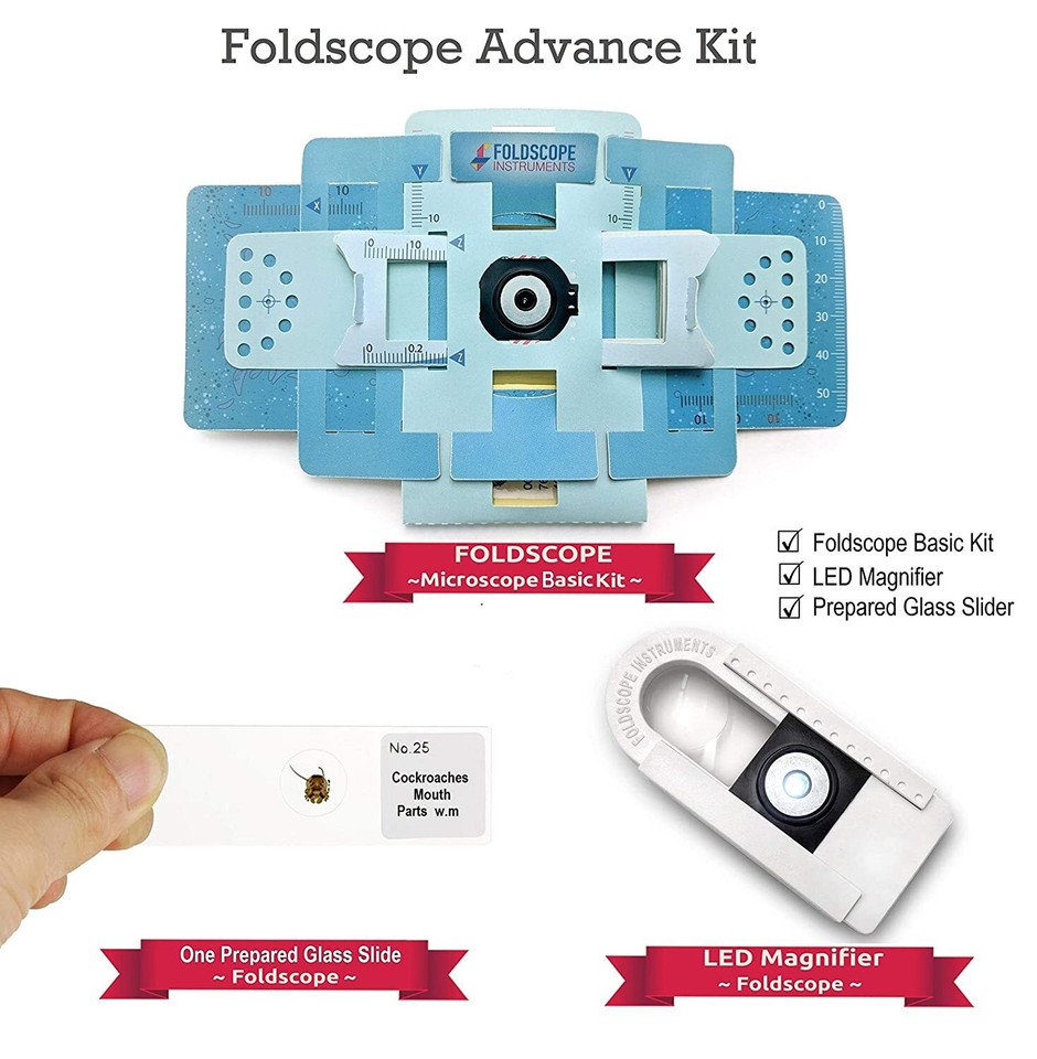 Foldscope Kit, Personal paper microscope kit,+ Led magnifier + glass ...