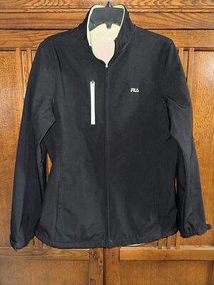 Fila Sport Full Zip Up Fitted Jacket Sz LG Light Fleece Lining Black ...