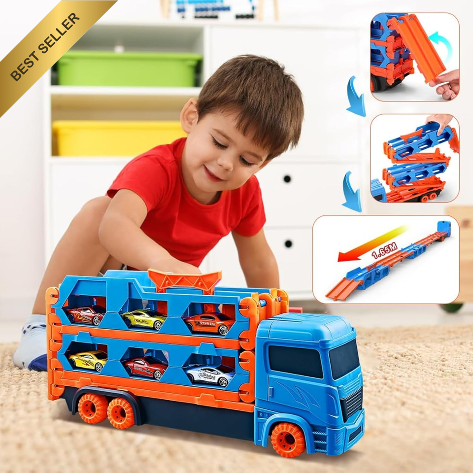 Car Truck Toys Transport Truck Dual Race Track & Eject Car 10 Metal ...