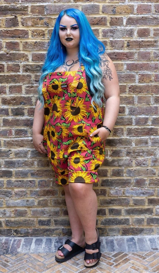 RUN AND FLY Red Sunflowers Stretch Twill Cotton Shorts Dungarees ...