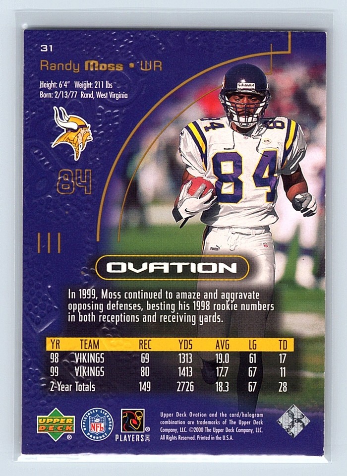2000 Upper Deck Ovation #31 Randy Moss VERY NICE CARD FRESH PULL | eBay