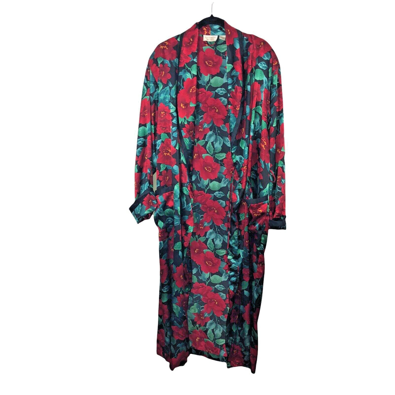 Vintage VICTORIA'S SECRET Long Robe Black Vibrant Red… - Gem