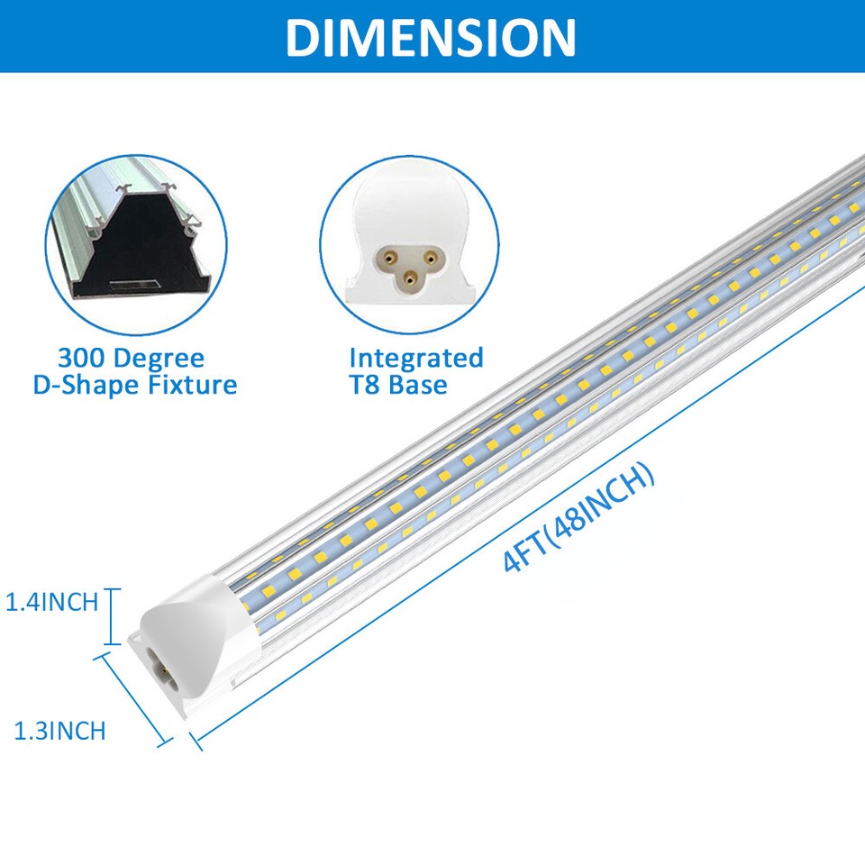 4FT T8 LED Tube Lights 6000K 60W 3 Row Garage Ceiling LED Shop Light ...