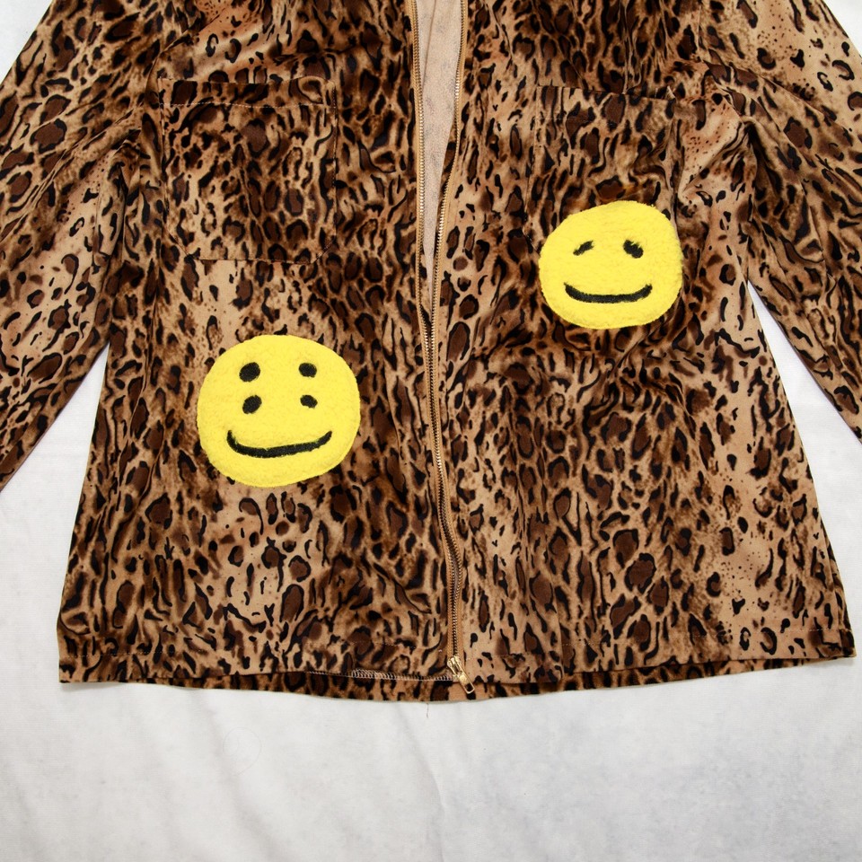 Cactus Plant Flea Market Leopard Smiley Face Velvet Work Jacket Size 3 ...