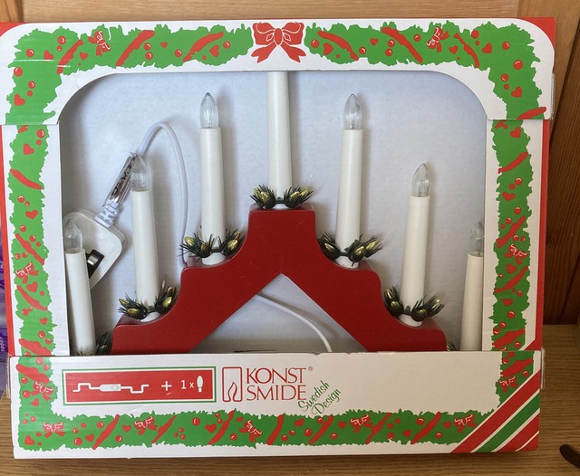 Konstsmide Candelabra 7 Candle Christmas Light Wooden Red Bridge Arch ...