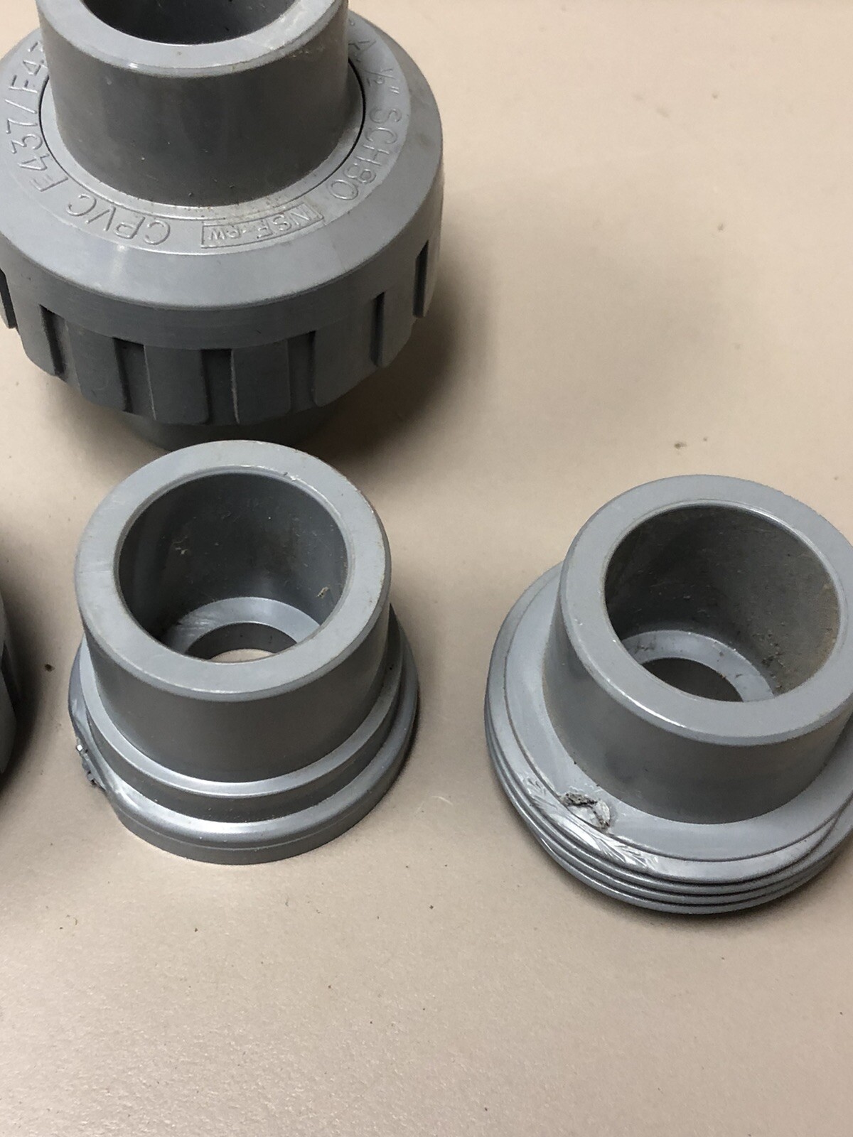 1/2" PVC Gray Union Slip Fittings 4ea Elson USA SCH 80 CPVC F437-F439 ...