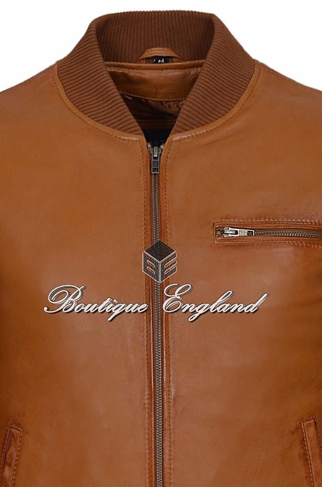 '70'S RETRO BOMBER Leather Jacket Tan | Classic Italian REAL LEATHER ...